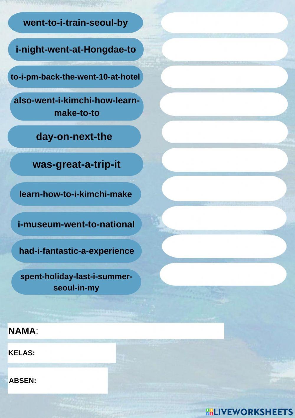 Arrange word online pdf exercise | Live Worksheets