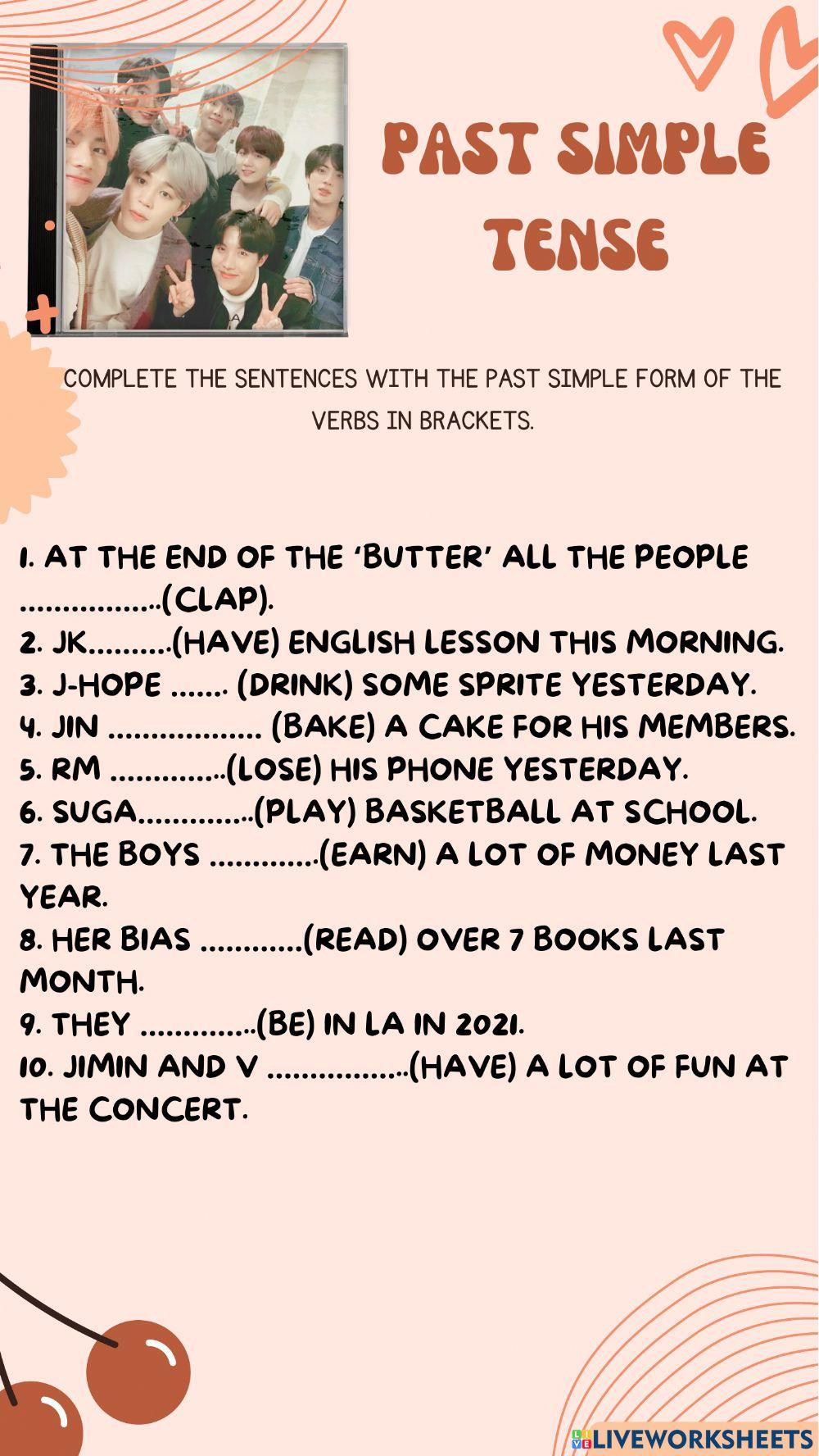 Past tense, BTS worksheet | Live Worksheets