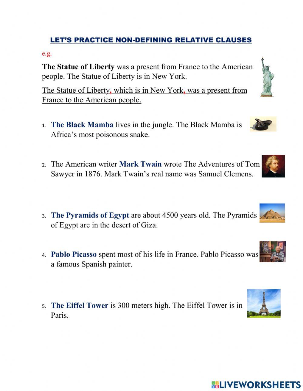 Non-defining relative clauses 2059503 | TeacherTaniaCV