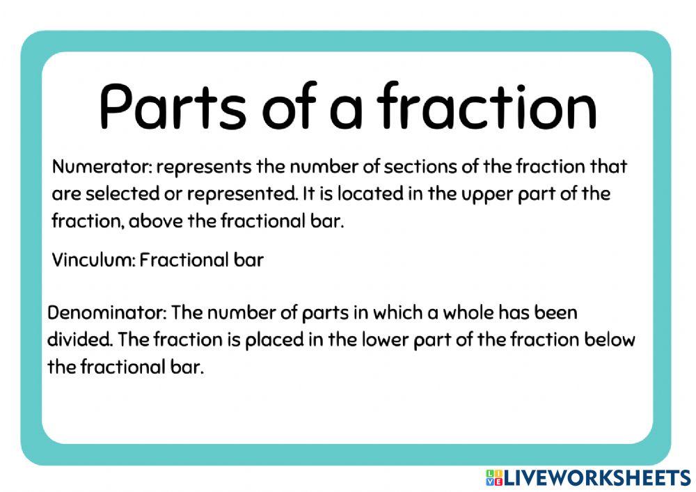 Mathematics - Fractions: Parts and Terminology online exercise for ...