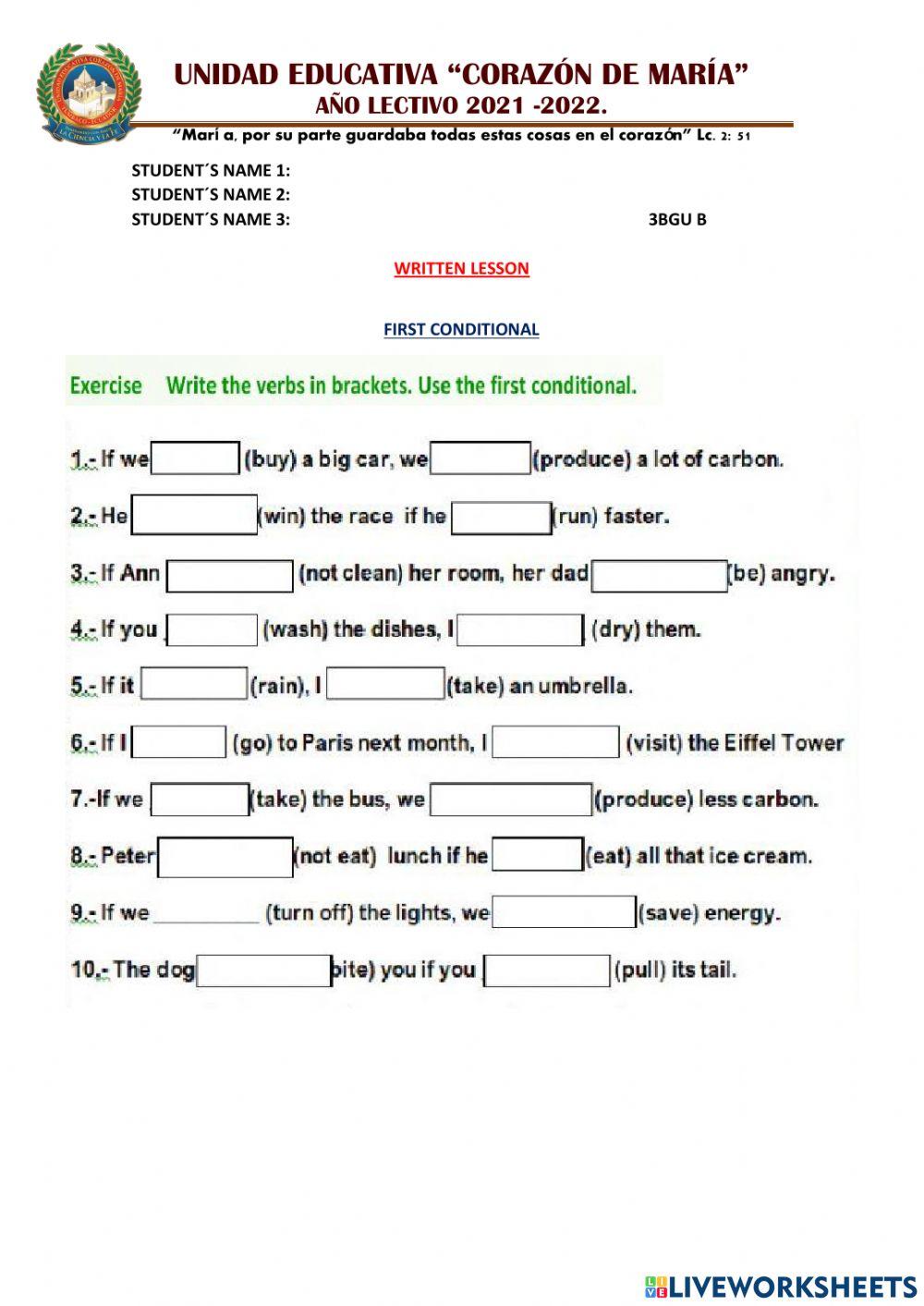 Firs conditiona… | Free Interactive Worksheets | 5339438