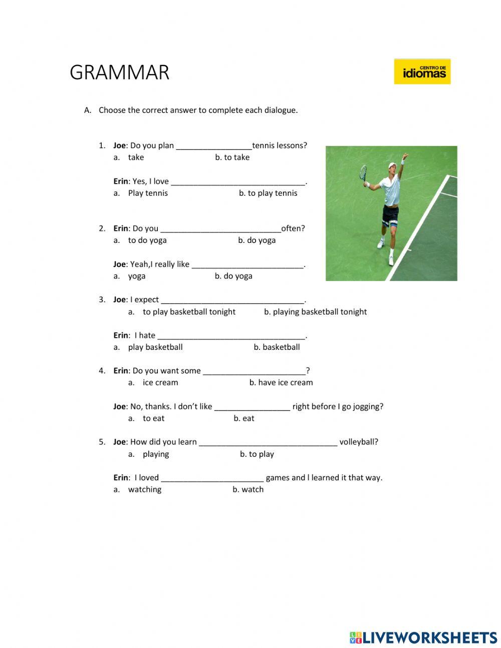 Grammar: Verb + infinitive-verb +nouns. Workbook page 46 online ...