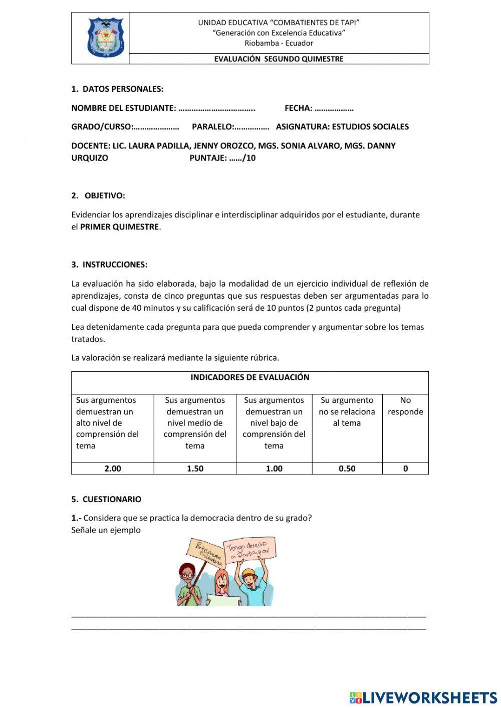 Evaluación EESS interactive exercise | Live Worksheets