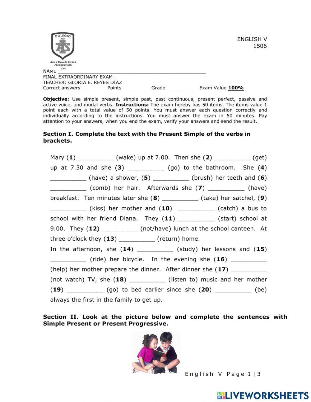 5TH GRADE EXTRAORDINARY EXAM online exercise for | Live Worksheets