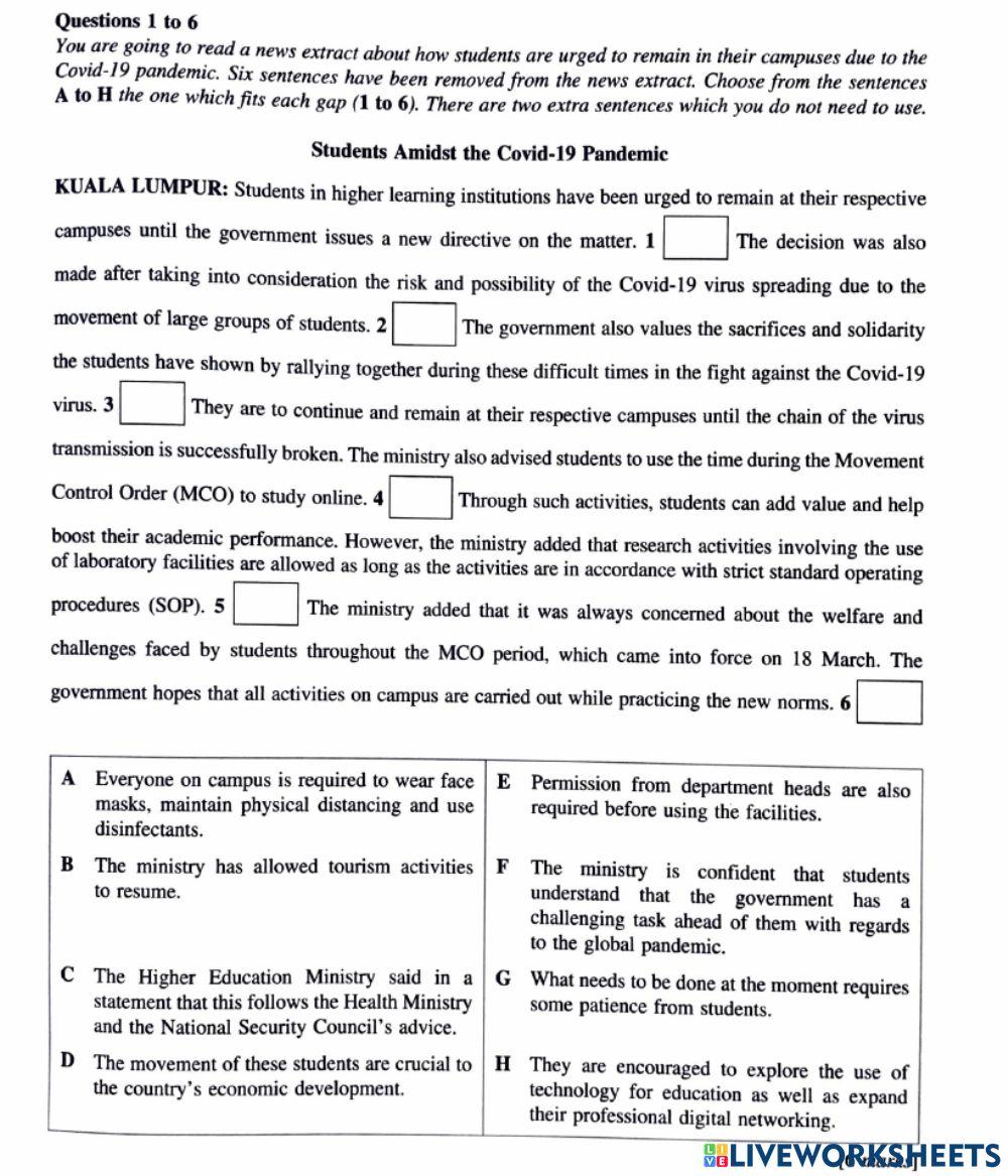 Gapped Text -1 worksheet | Live Worksheets