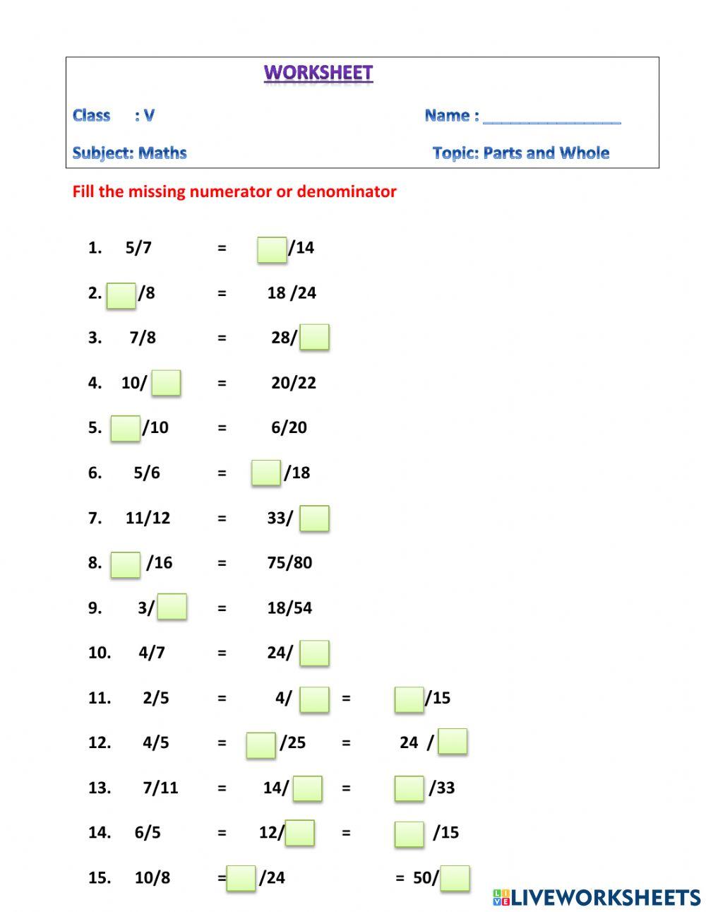 parts and whole ws 3 online exercise for | Live Worksheets