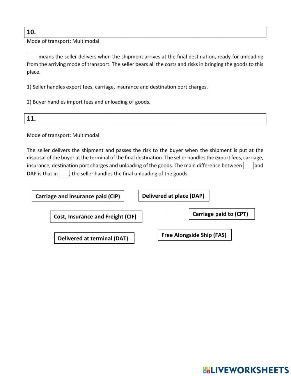 INCOTERMS 2nd | Free Interactive Worksheets | 2074819