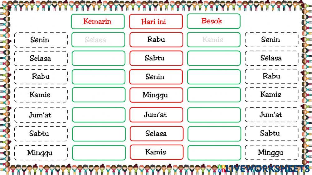 Nama Hari - 4 | Free Interactive Worksheets | 2074953