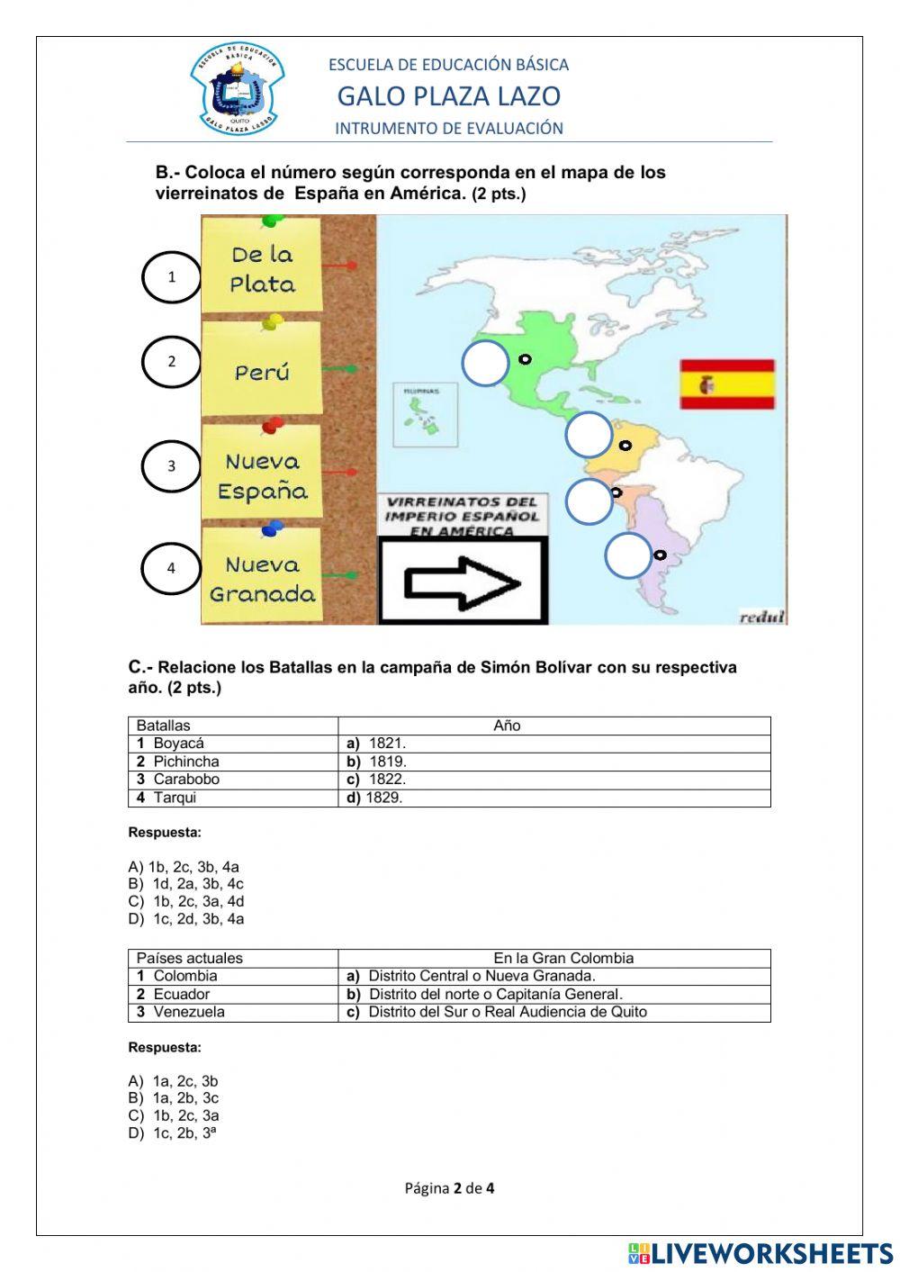 EXAMEN DE ESTUDIOS SOCIALES NOVENO online exercise for | Live Worksheets EXAMEN DE ESTUDIOS SOCIALES NOVENO online exercise for | Live Worksheets