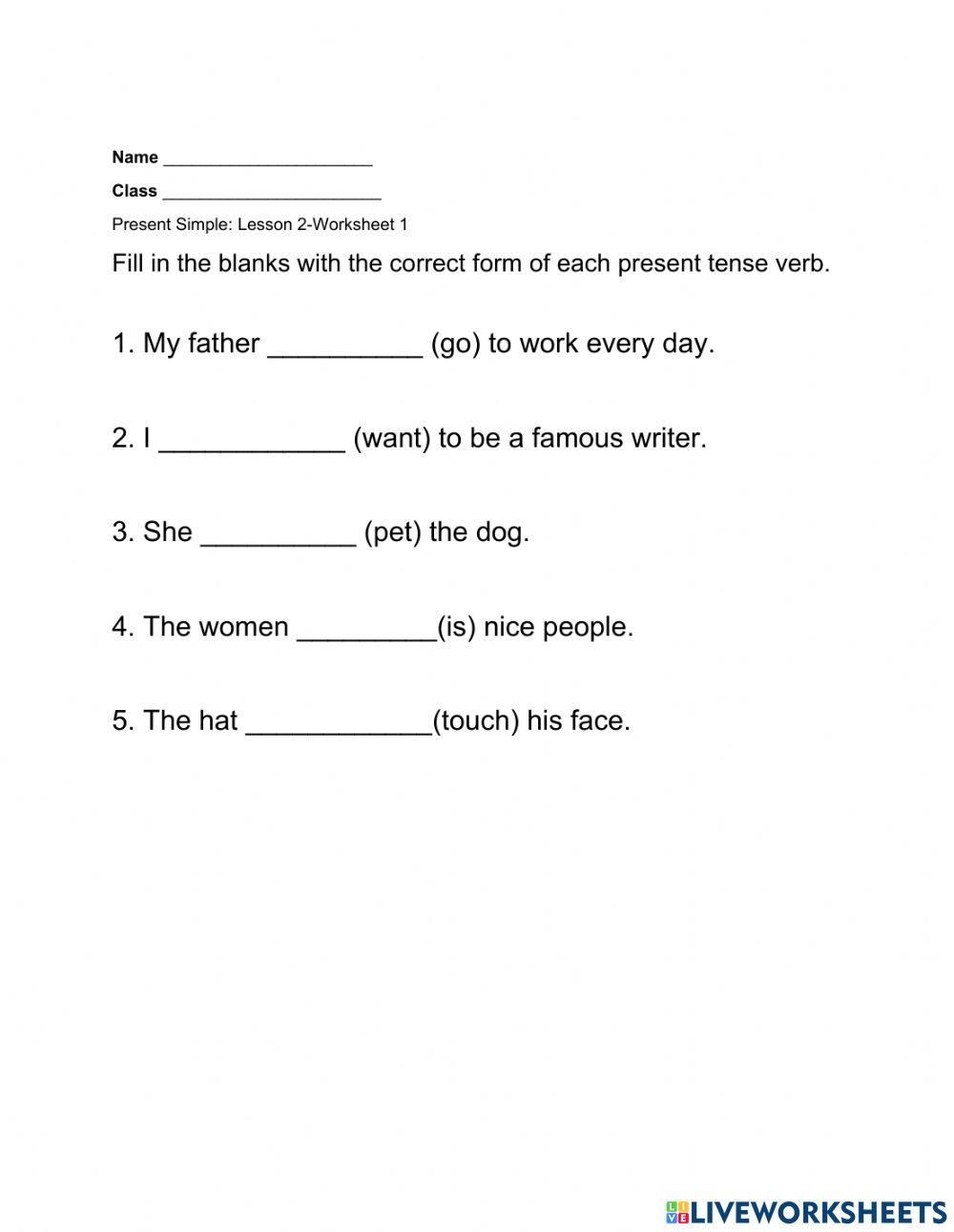 Simple Present:Lesson 2, WS 1 online exercise for | Live Worksheets