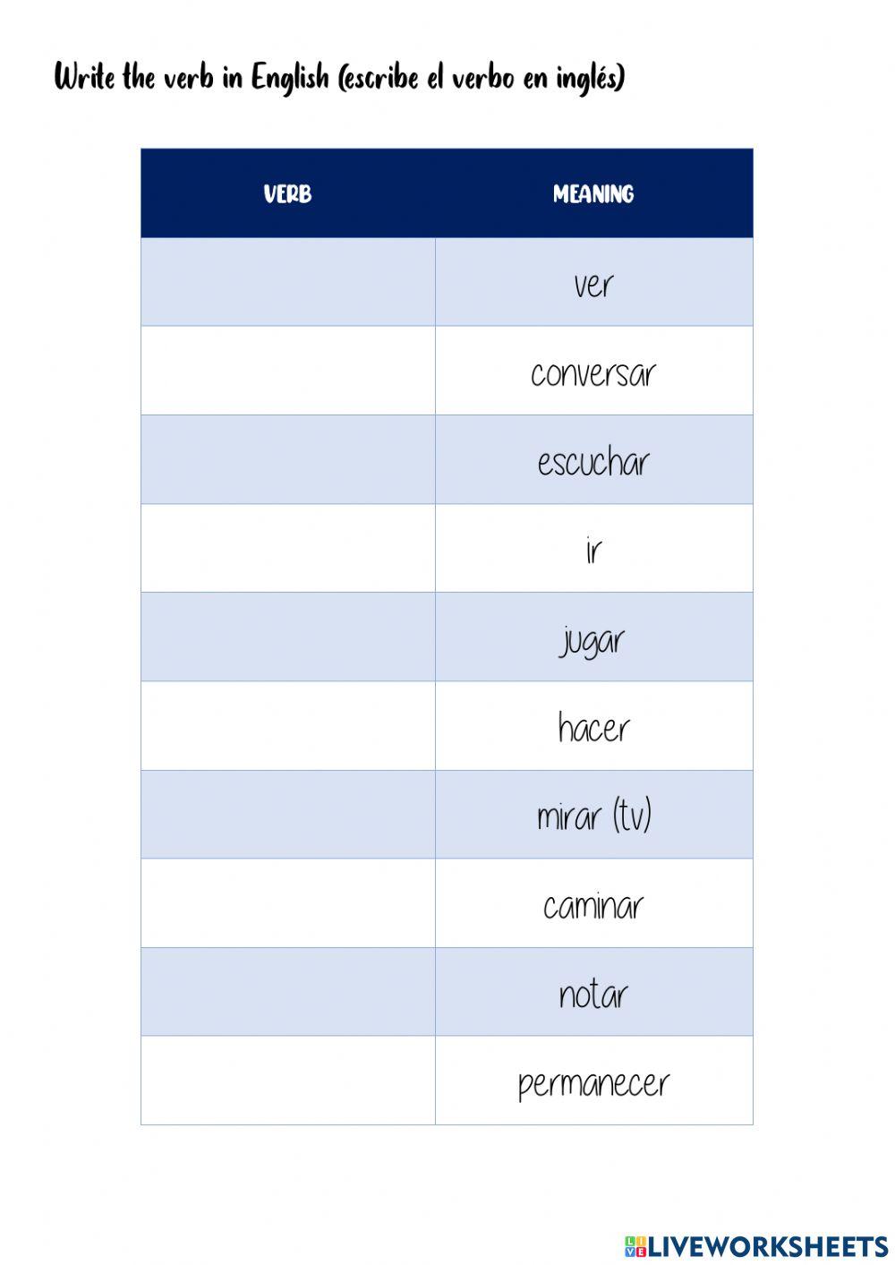 Verbs list exercise | Live Worksheets