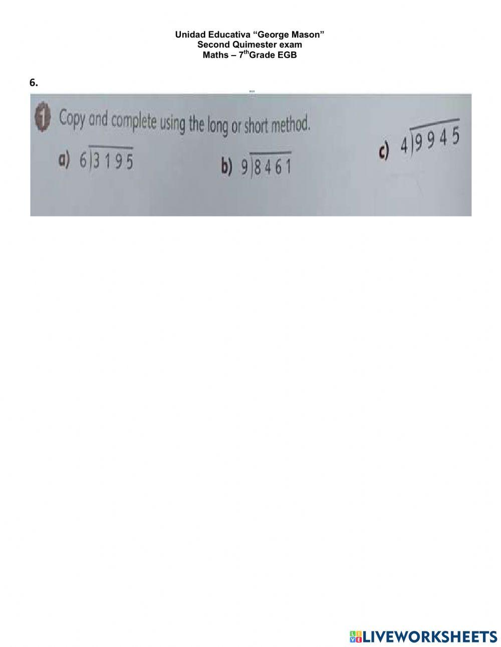 Q2 Maths 7th online exercise for | Live Worksheets