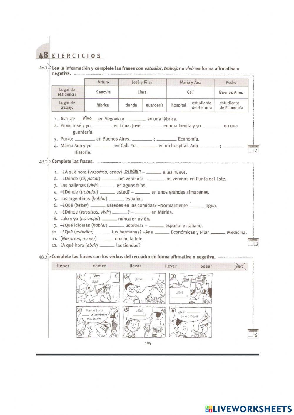 Ejercícios de Presente de Indicativo Regulares online exercise for ...