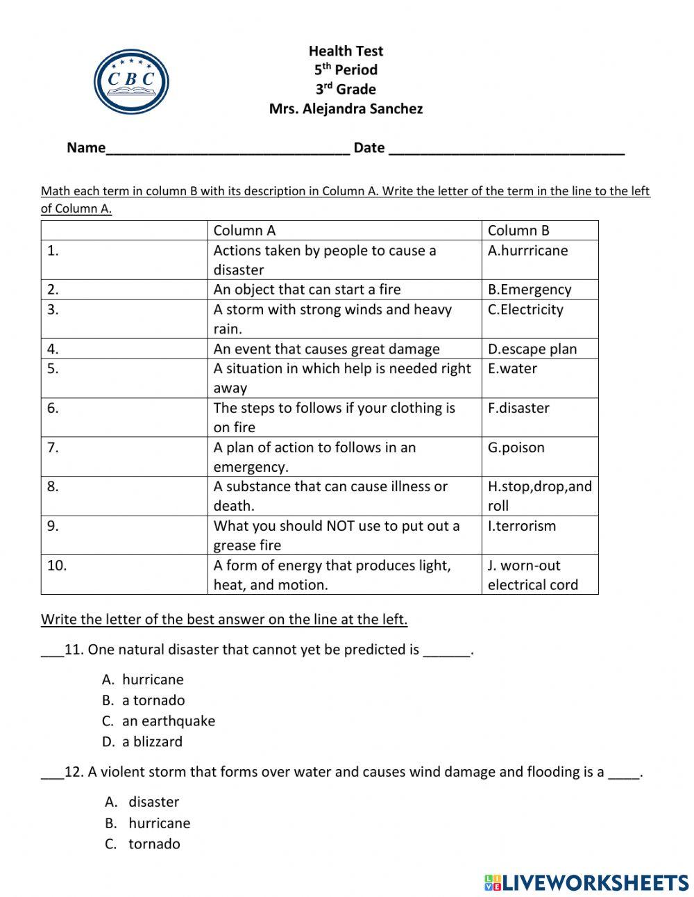 Health Test exercise | Live Worksheets