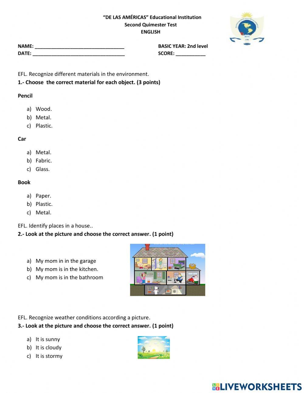English Test Second Quimester 2nd grade 5344400