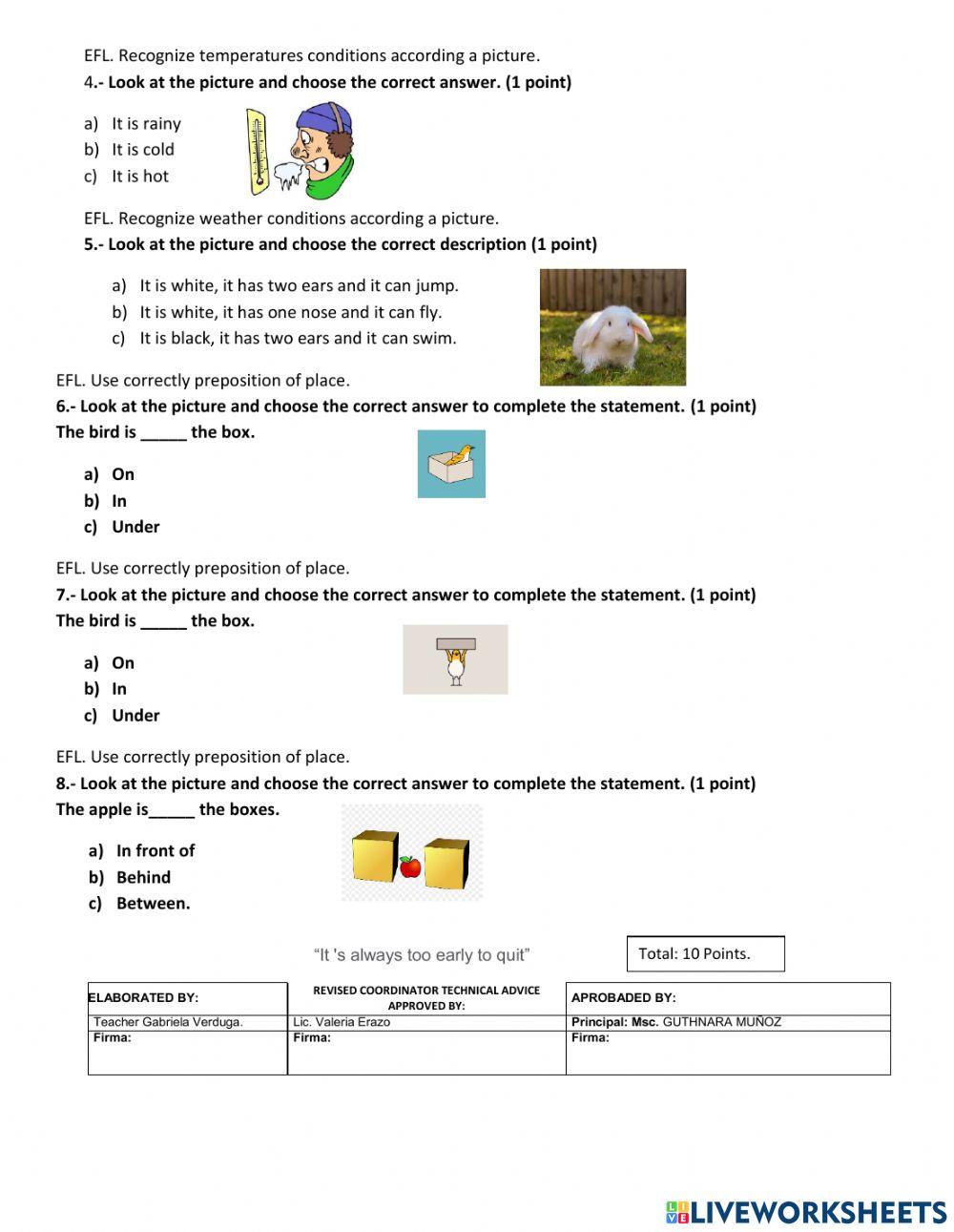 English Test Second Quimester 2nd grade 5344400