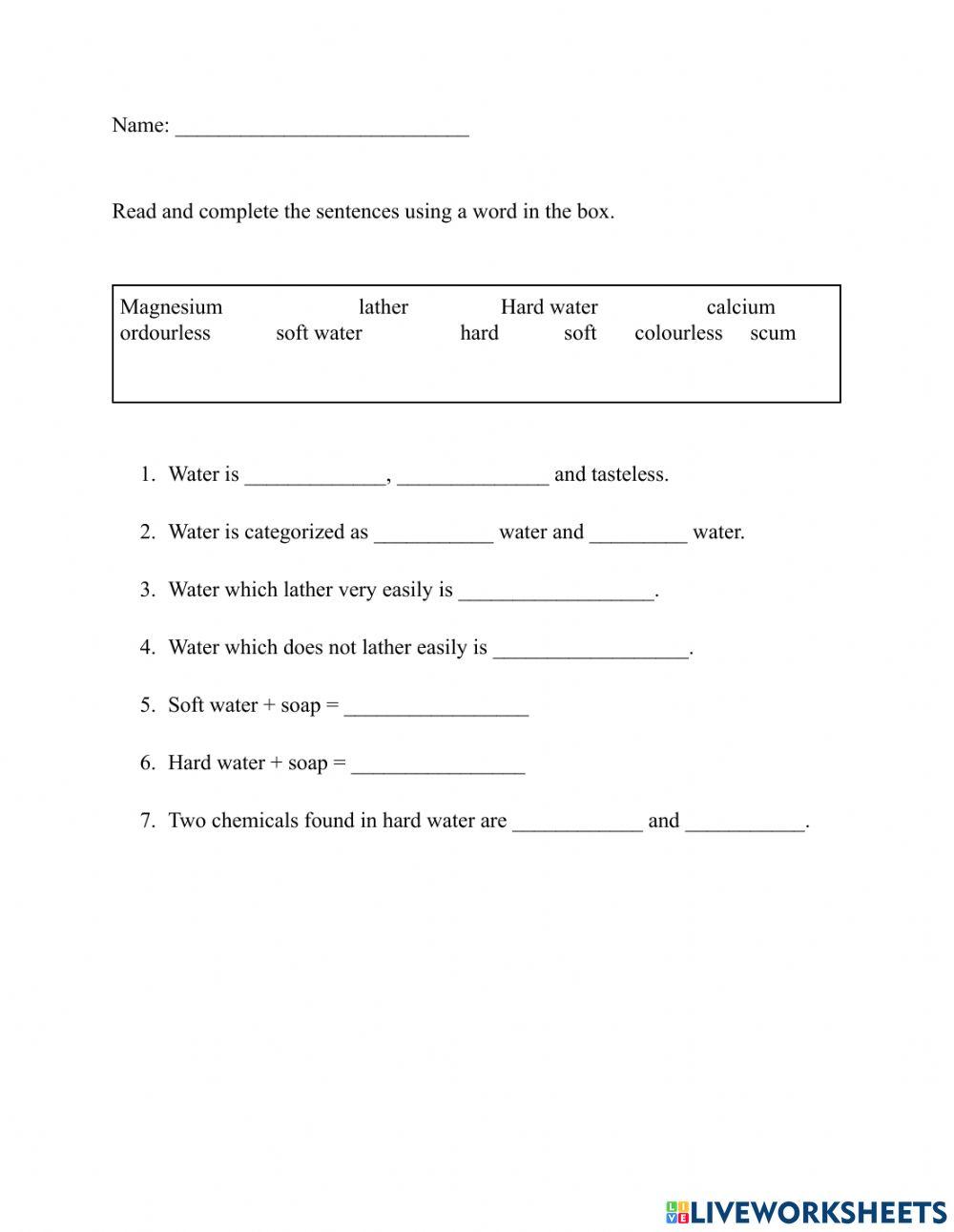 Hard and soft w… | Free Interactive Worksheets | 2077036