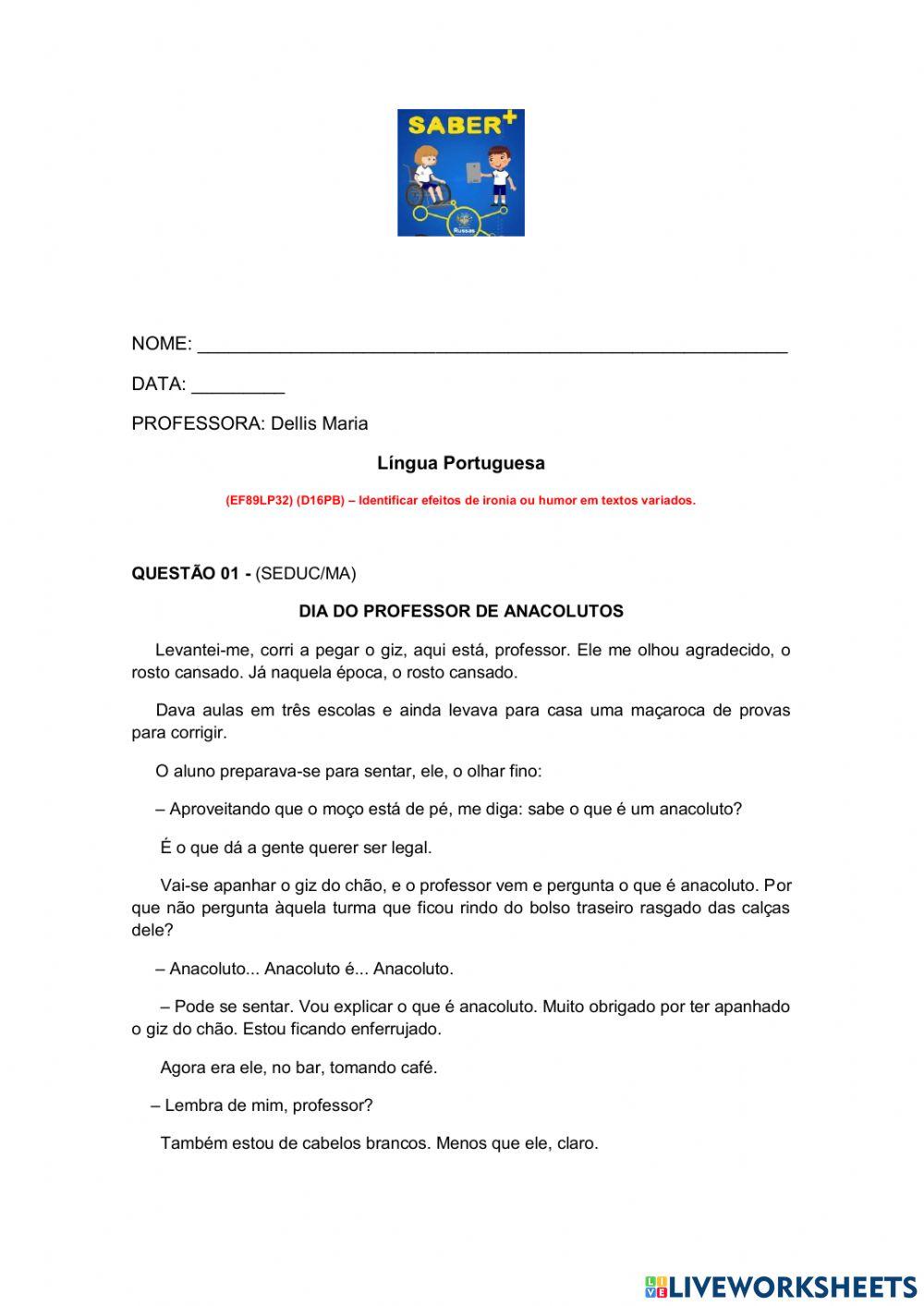 2077033 Português D16 Identificar Efeitos De Ironia