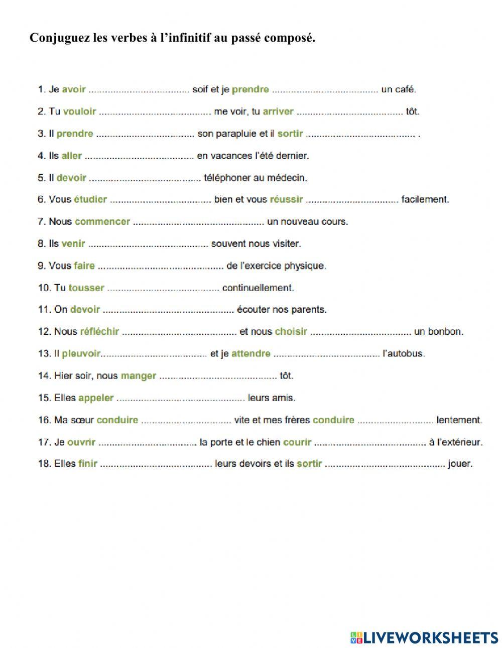 Le Passé Composé Online Pdf Activity For A1 2 Live Worksheets