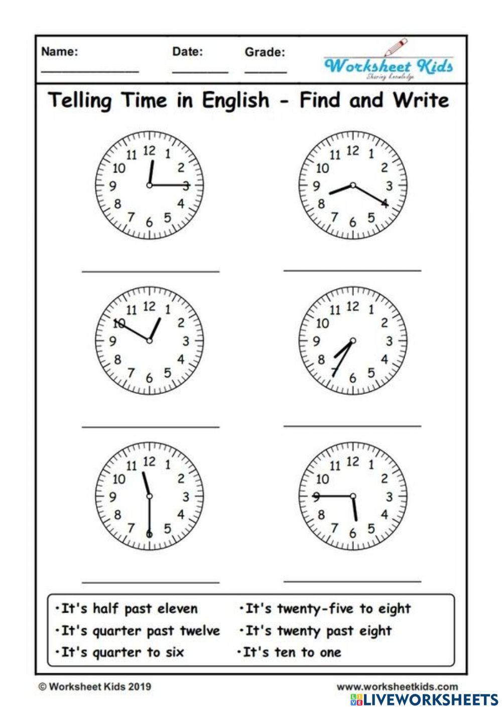 TELLING THE TIME online exercise for | Live Worksheets