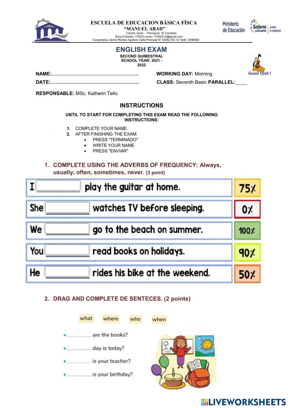 Exam 7th activity | Live Worksheets