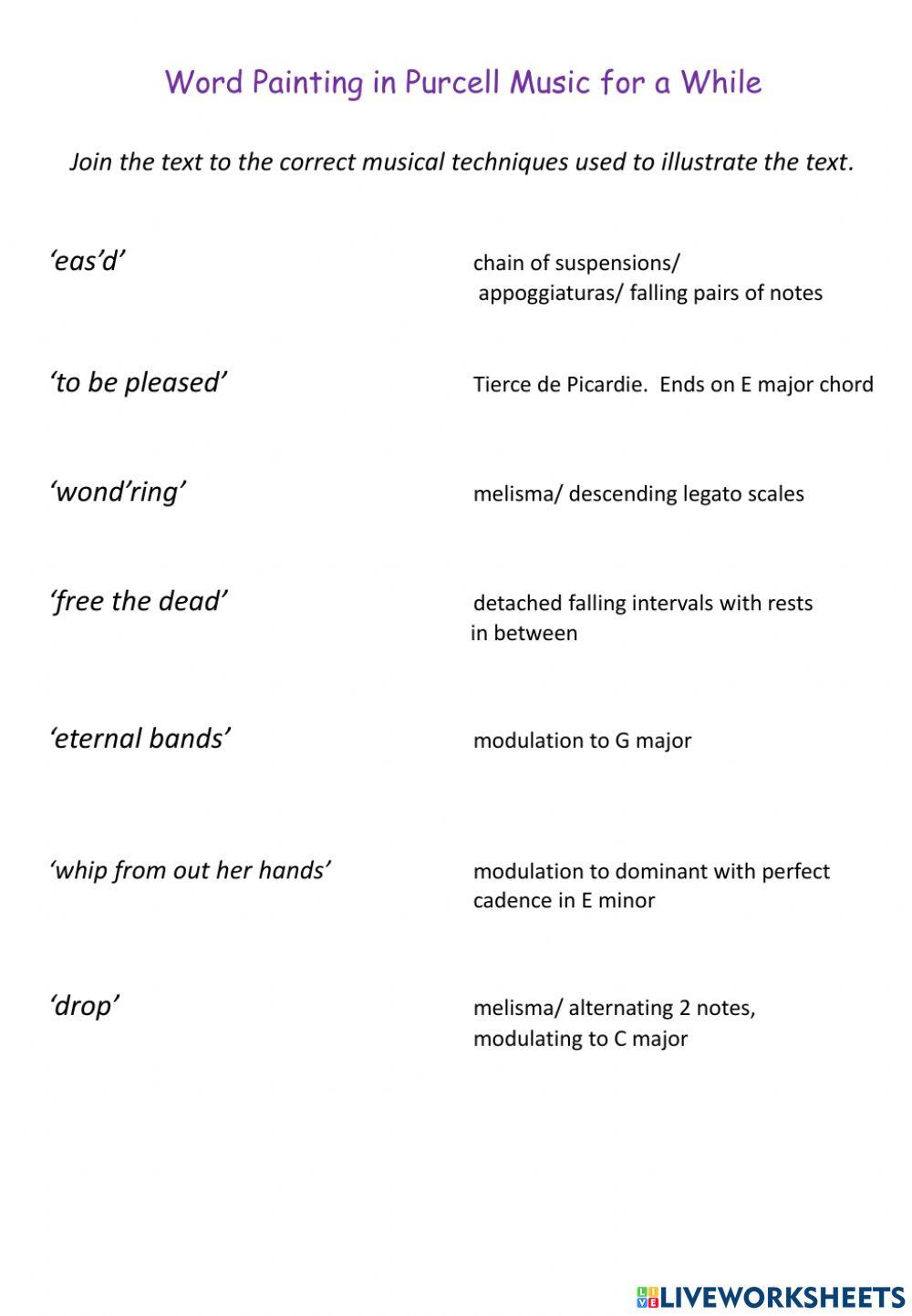 Match the concepts to set works 1-4 worksheet | Live Worksheets