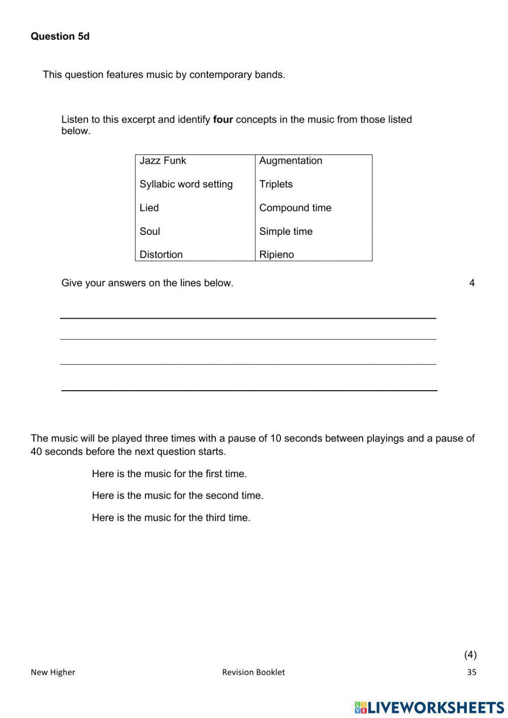 2078665 | Higher q 5 practice questions | Mus17