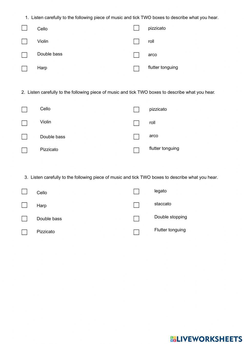 Instruments and Techniques Quiz 1 worksheet | Live Worksheets
