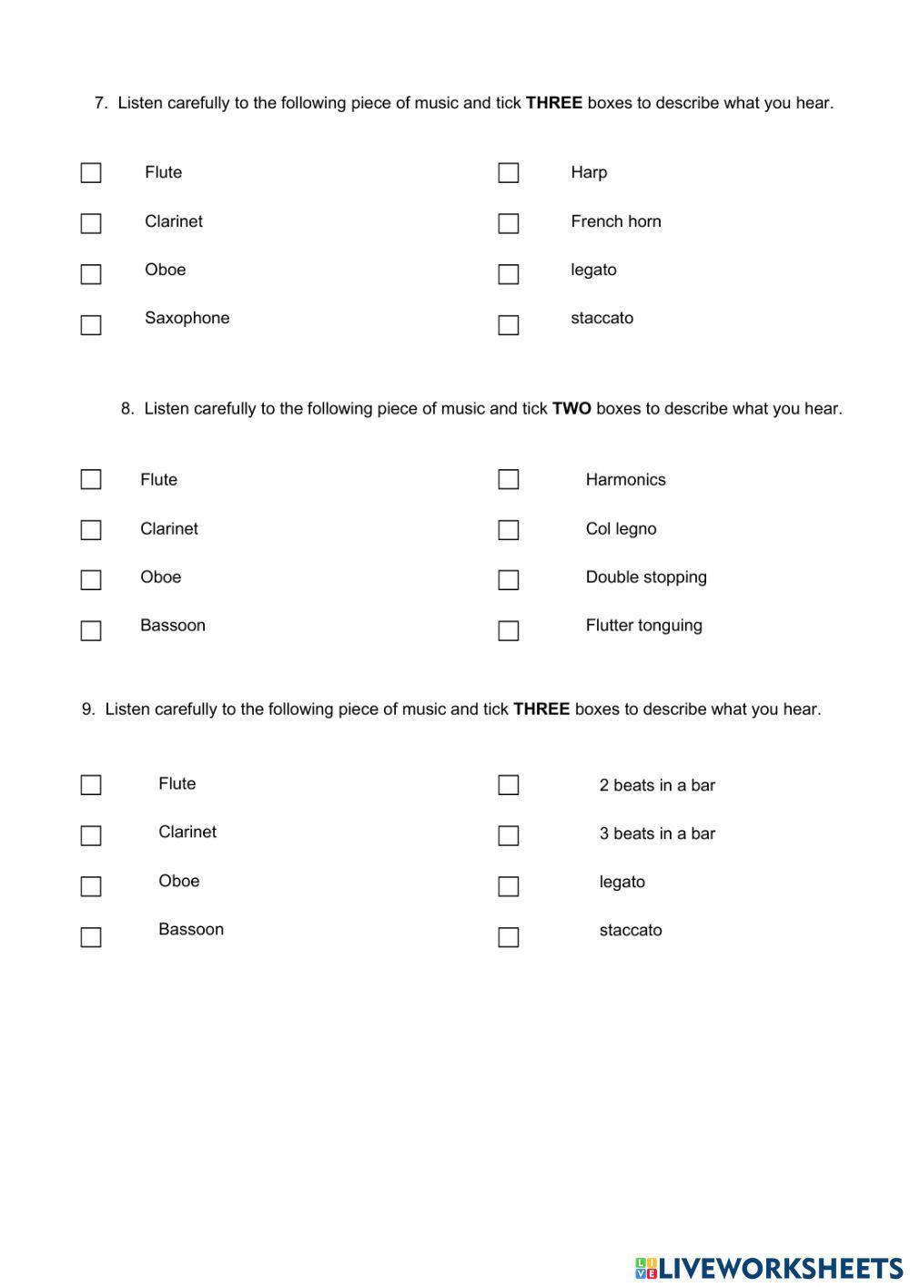 Instruments and Techniques Quiz 1 worksheet | Live Worksheets