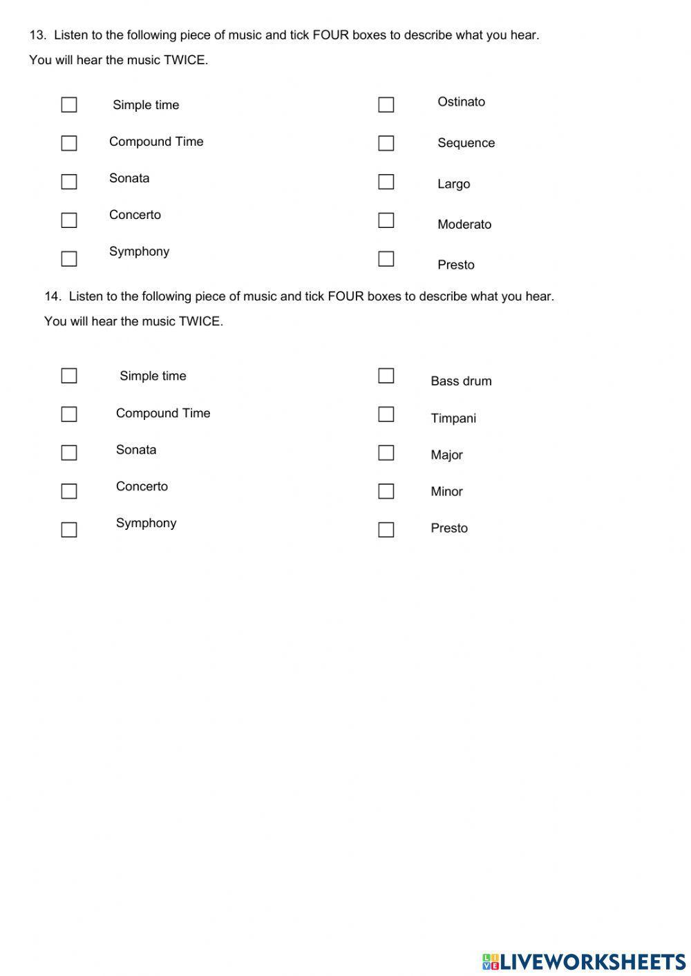 Instruments and Techniques Quiz 1 worksheet | Live Worksheets