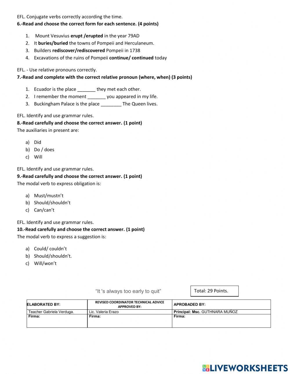 English Test Second Quimester 7th Grade online exercise for | Live ...
