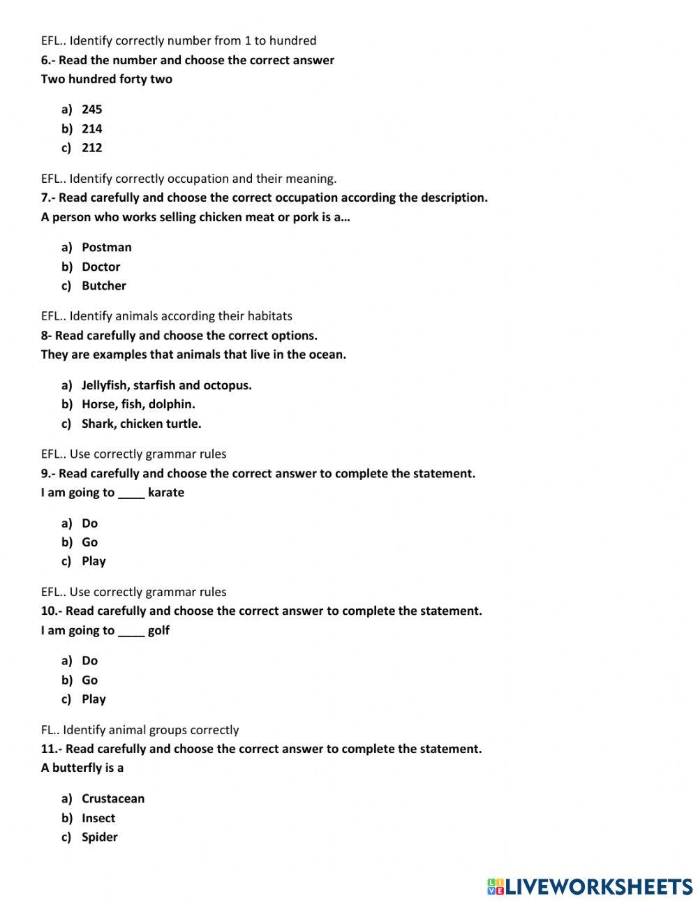 English Test Second Quimester 4th Grade online exercise for | Live ...