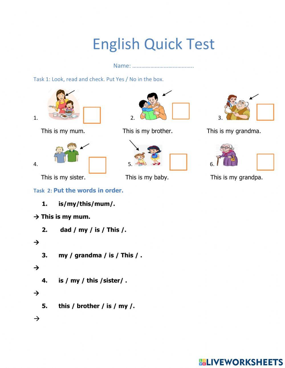 Unit 1 - Leson 2 - Quick test worksheet | Live Worksheets
