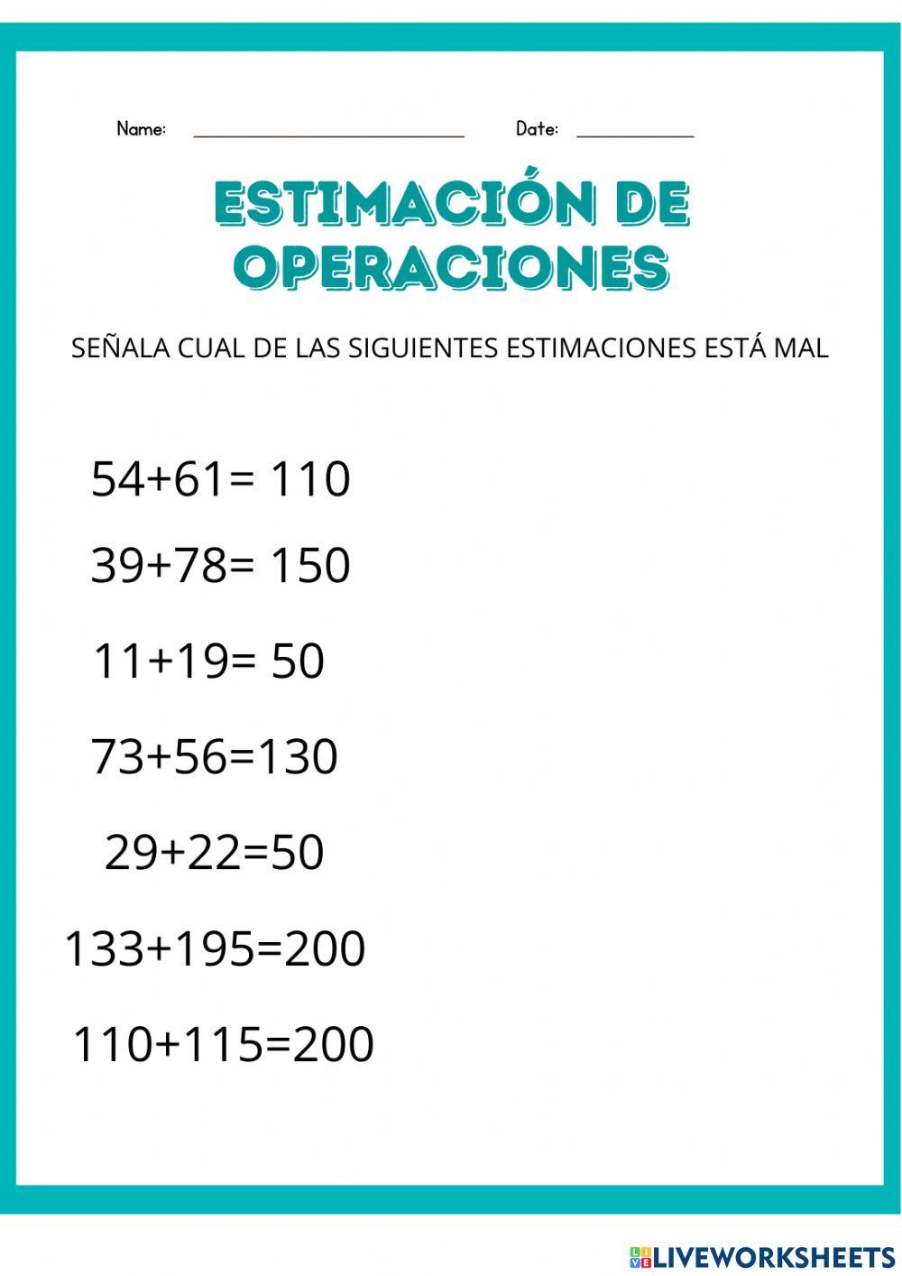 Hojas De Trabajo Para Estimar Sumas