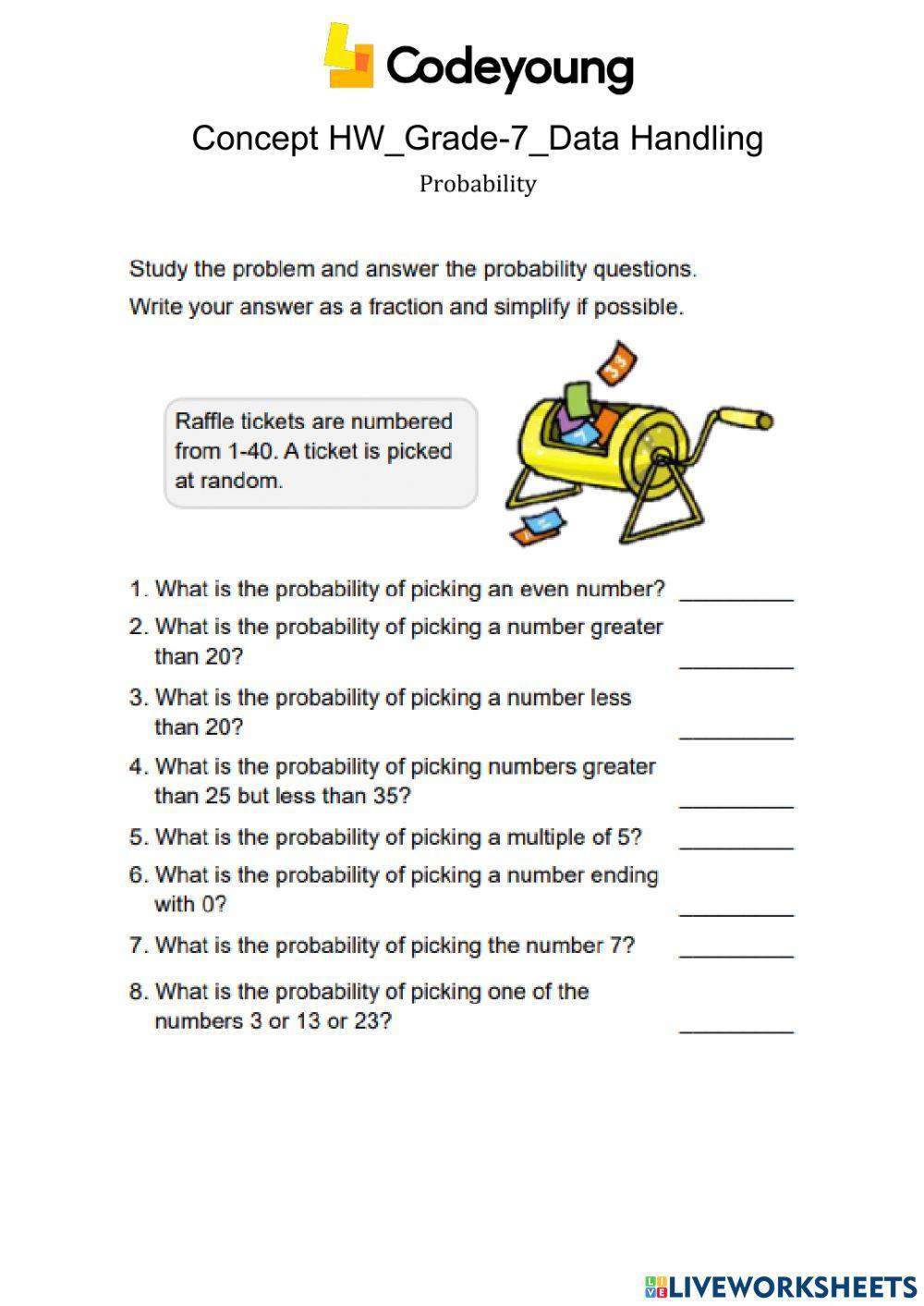 Probability Concept HW worksheet | Live Worksheets
