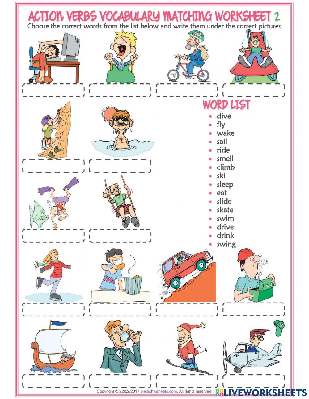 Action verbs 2 | Free Interactive Worksheets | 6885977