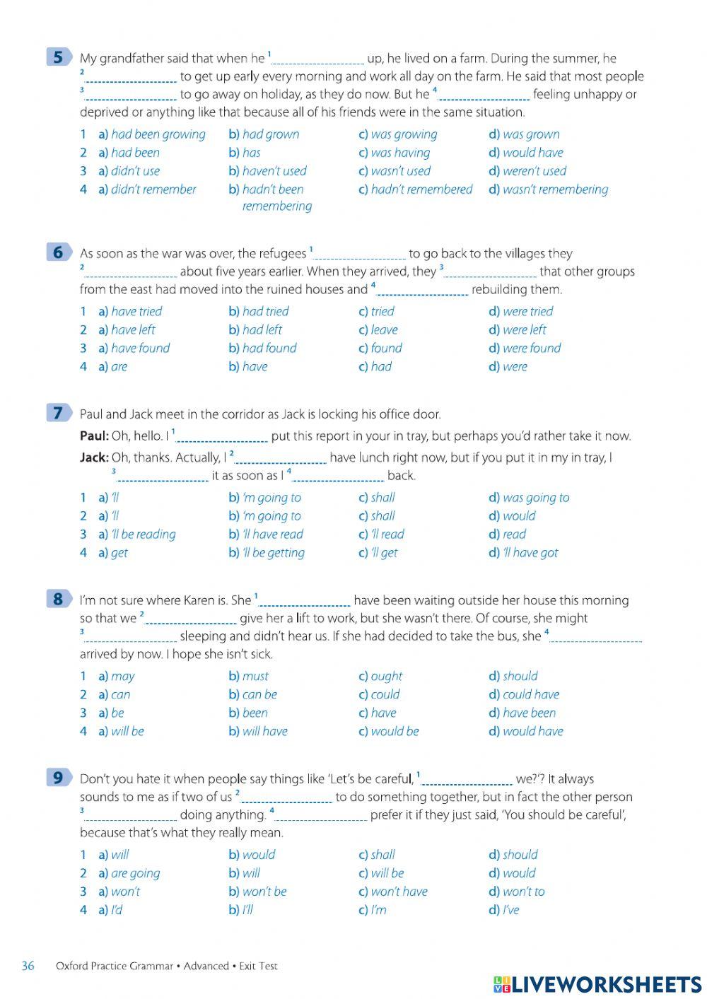 ADVANCED GRAMMAR TEST 6885925 | Paul | Live Worksheets