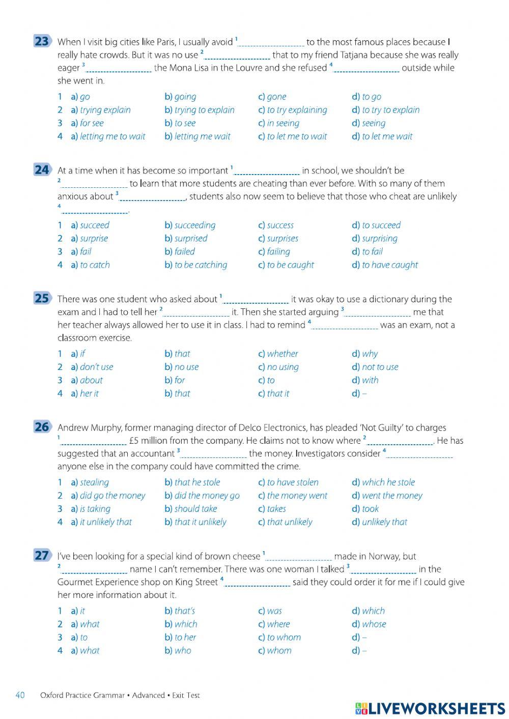 ADVANCED GRAMMAR TEST 6885925 | Paul | Live Worksheets