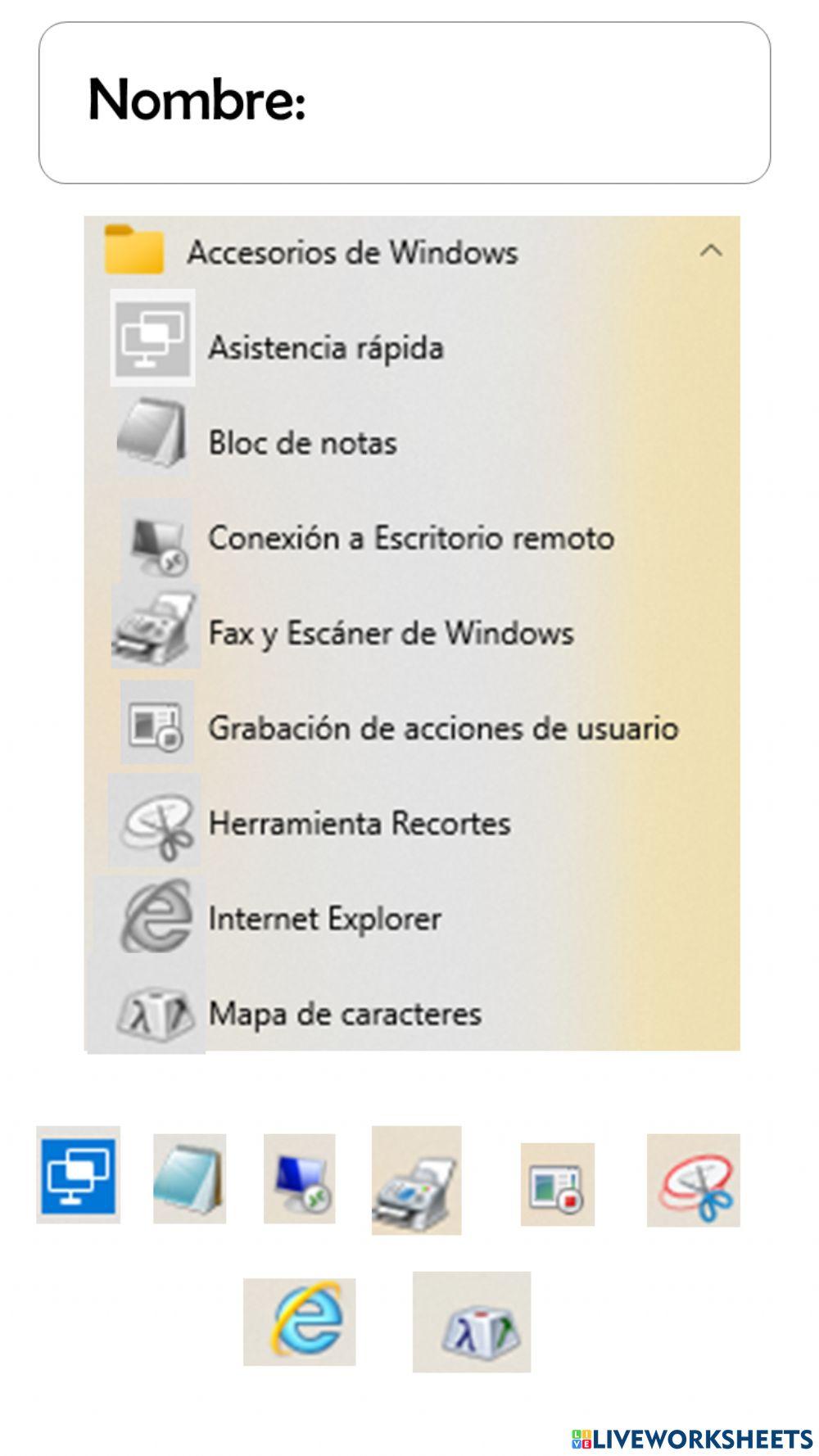 Accesorios de Windows interactive exercise | Live Worksheets