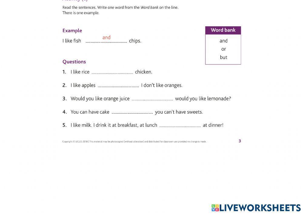 And, or, but interactive worksheet | Live Worksheets