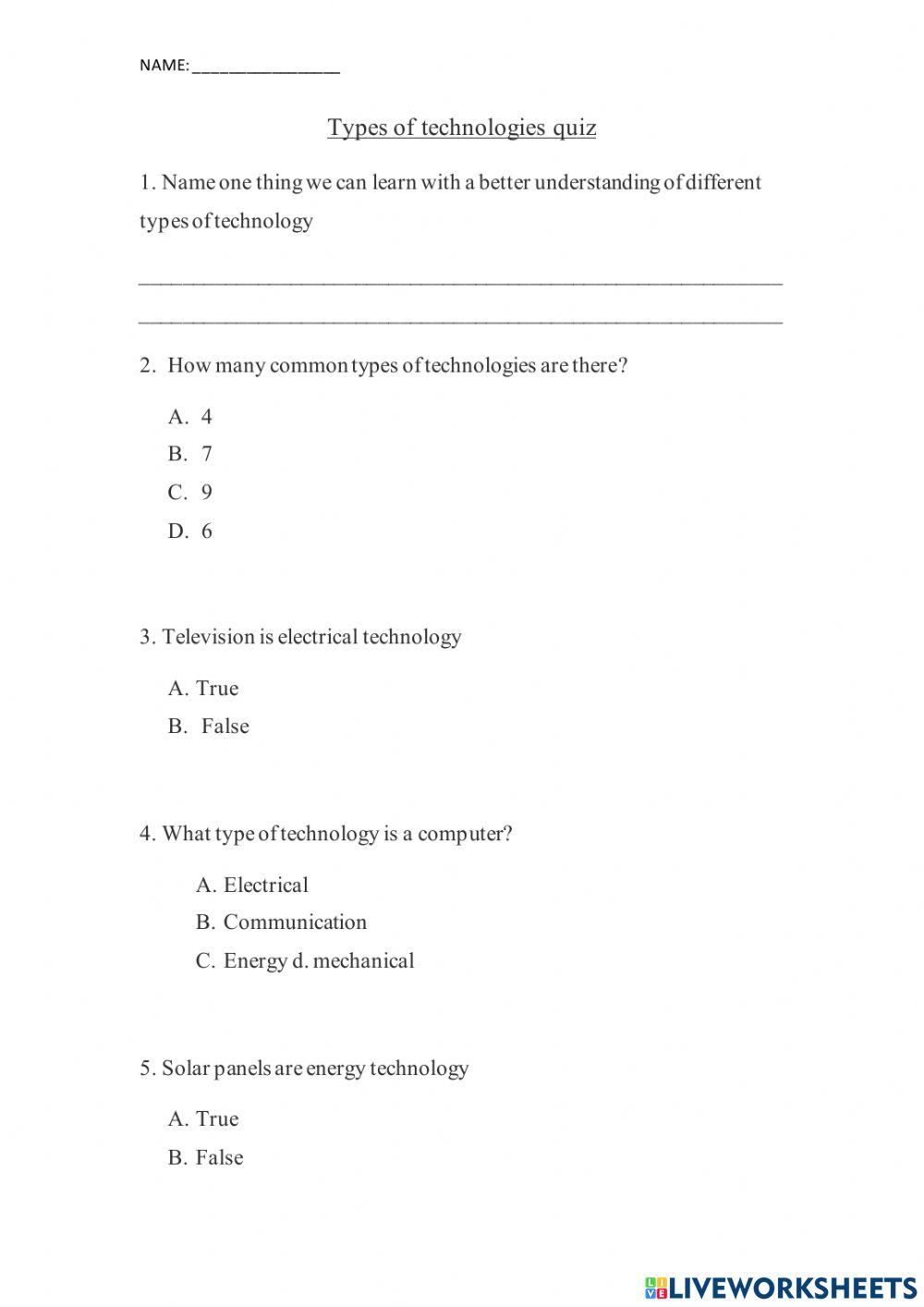 Tecnology interactive activity | Live Worksheets