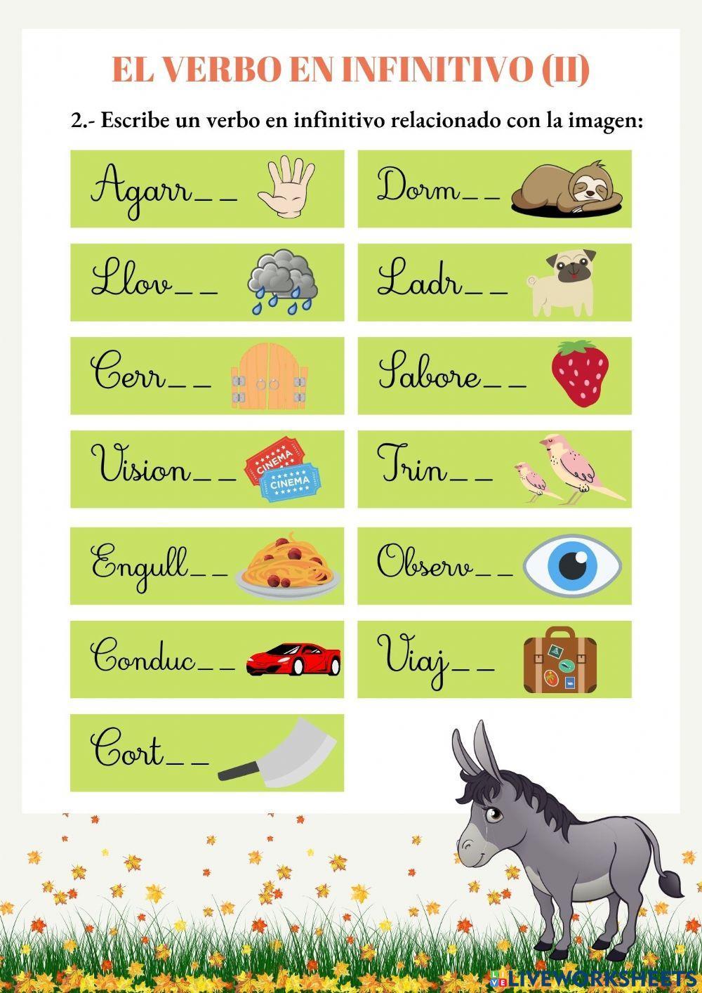 El verbo en infinitivo (ii) worksheet | Live Worksheets