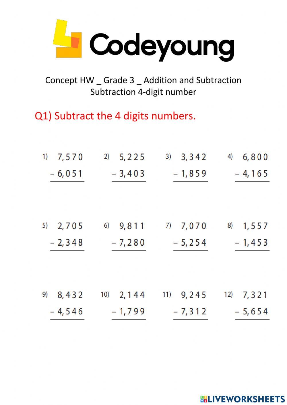 Subtraction online exercise for 3 | Live Worksheets