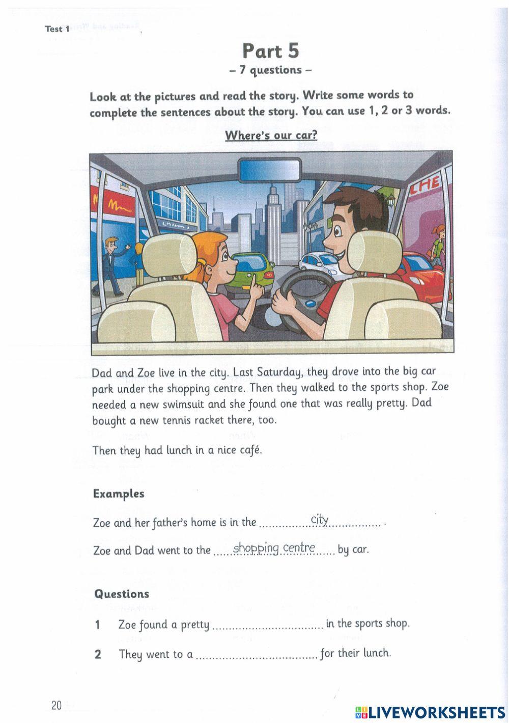 movers 3- test 1-reading and writing cambridge test online exercise for ...