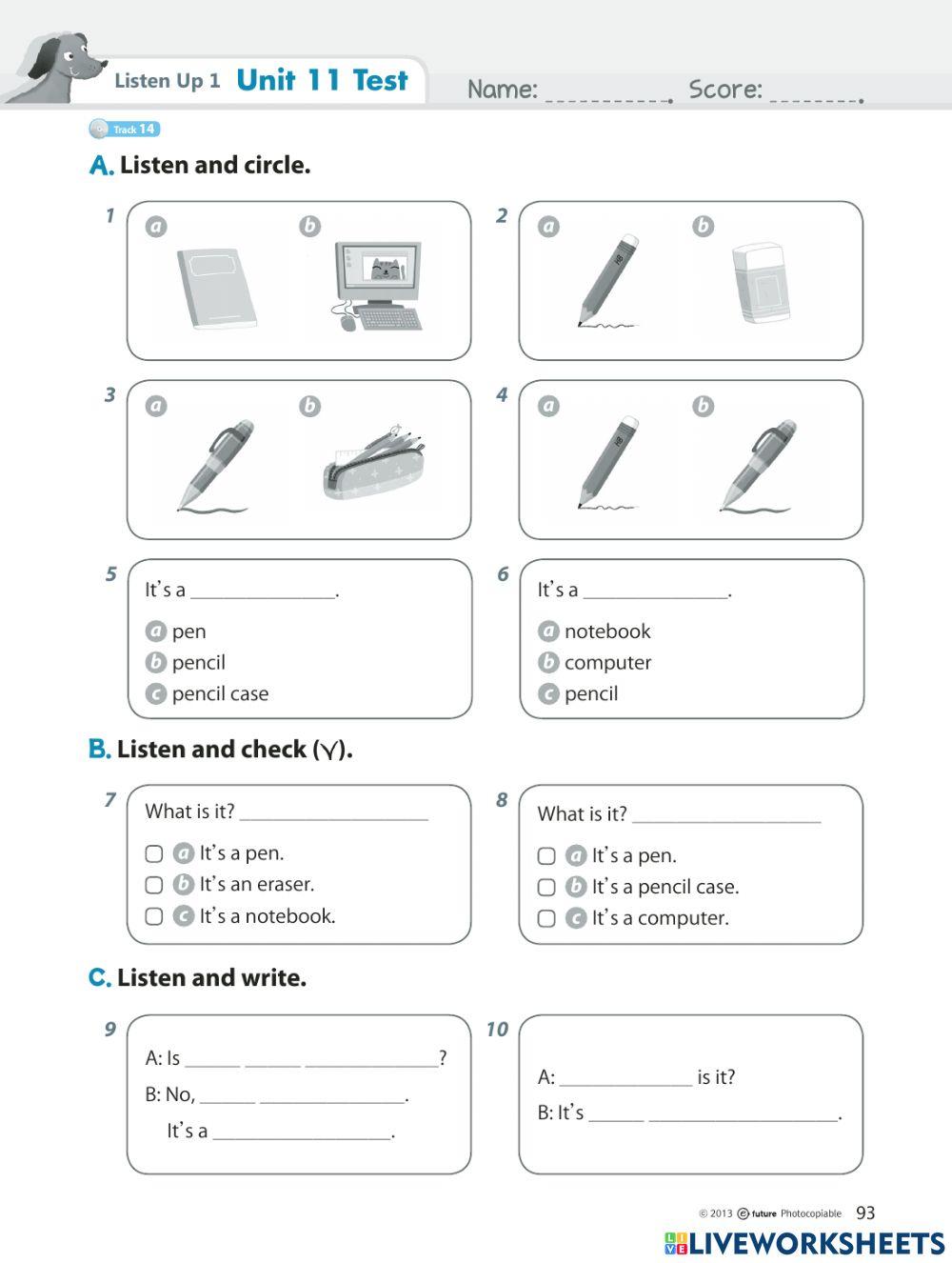listen up1 test unit11 | Teacherfce | Live Worksheets