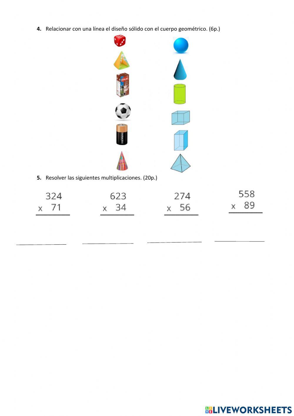 Test Matemática interactive worksheet for 4to EGB | Live Worksheets