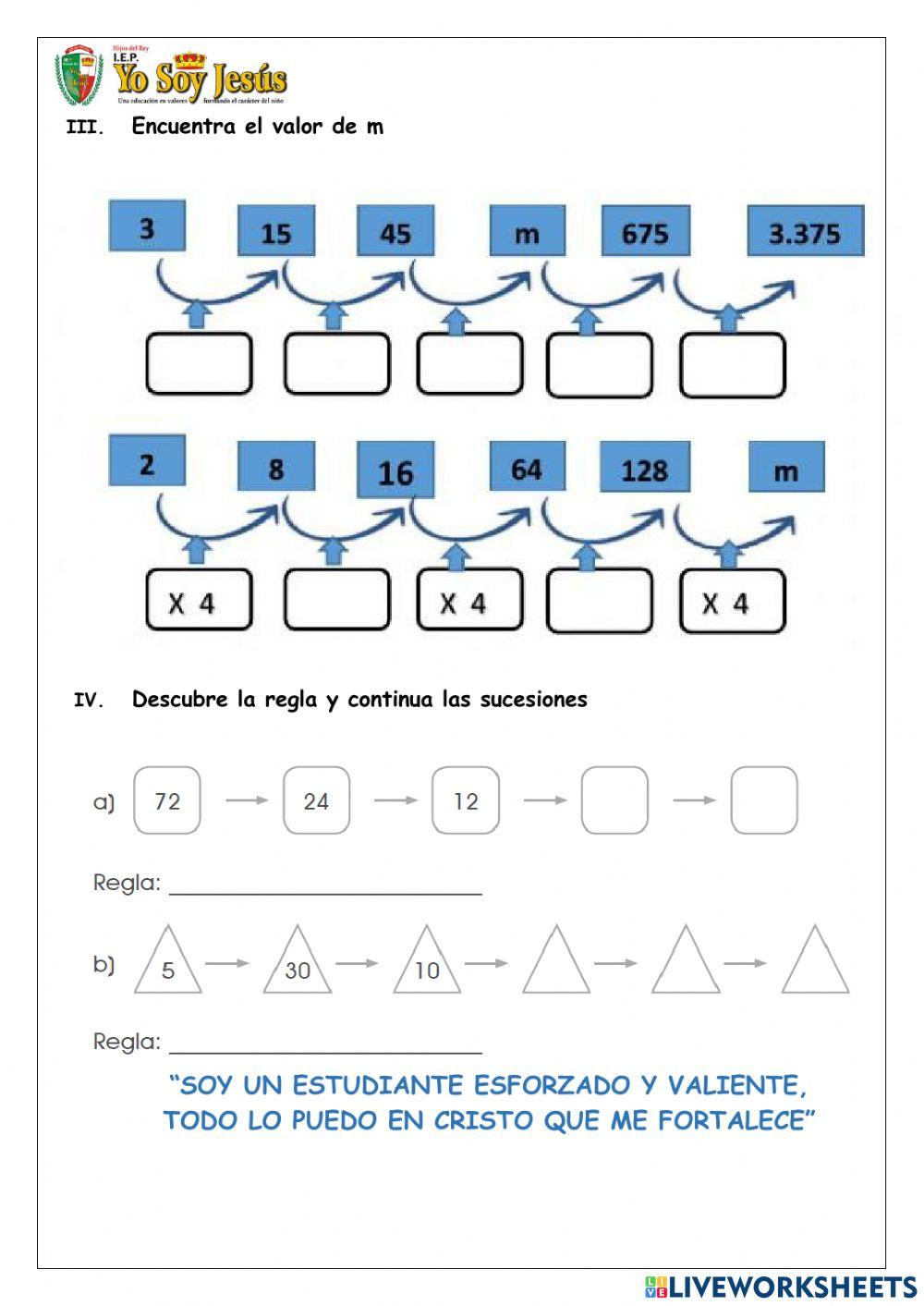 Examen de razonamiento matemático interactive exercise for 4TO GRADO ...