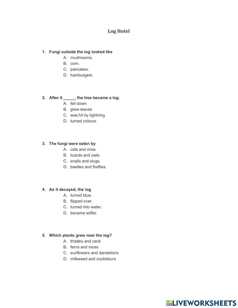 Log Hotel worksheet | Live Worksheets