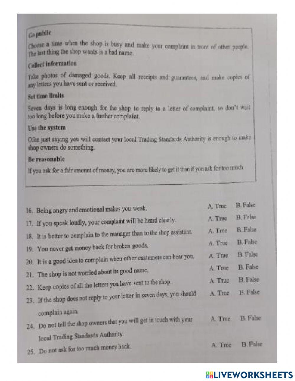 A2-reading-test 10 interactive worksheet | Live Worksheets