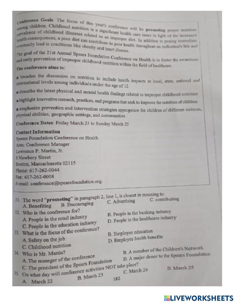 A2-reading-test 10 interactive worksheet | Live Worksheets